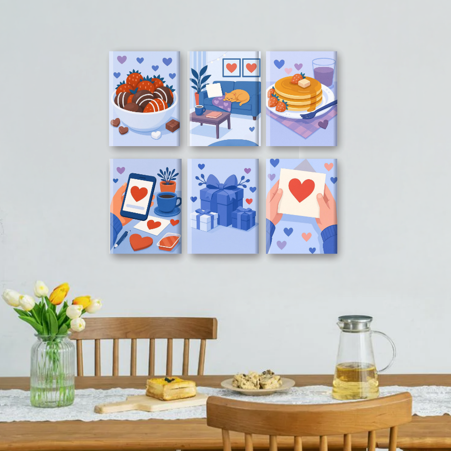 6 Mini Paintings Blue Valentine Set