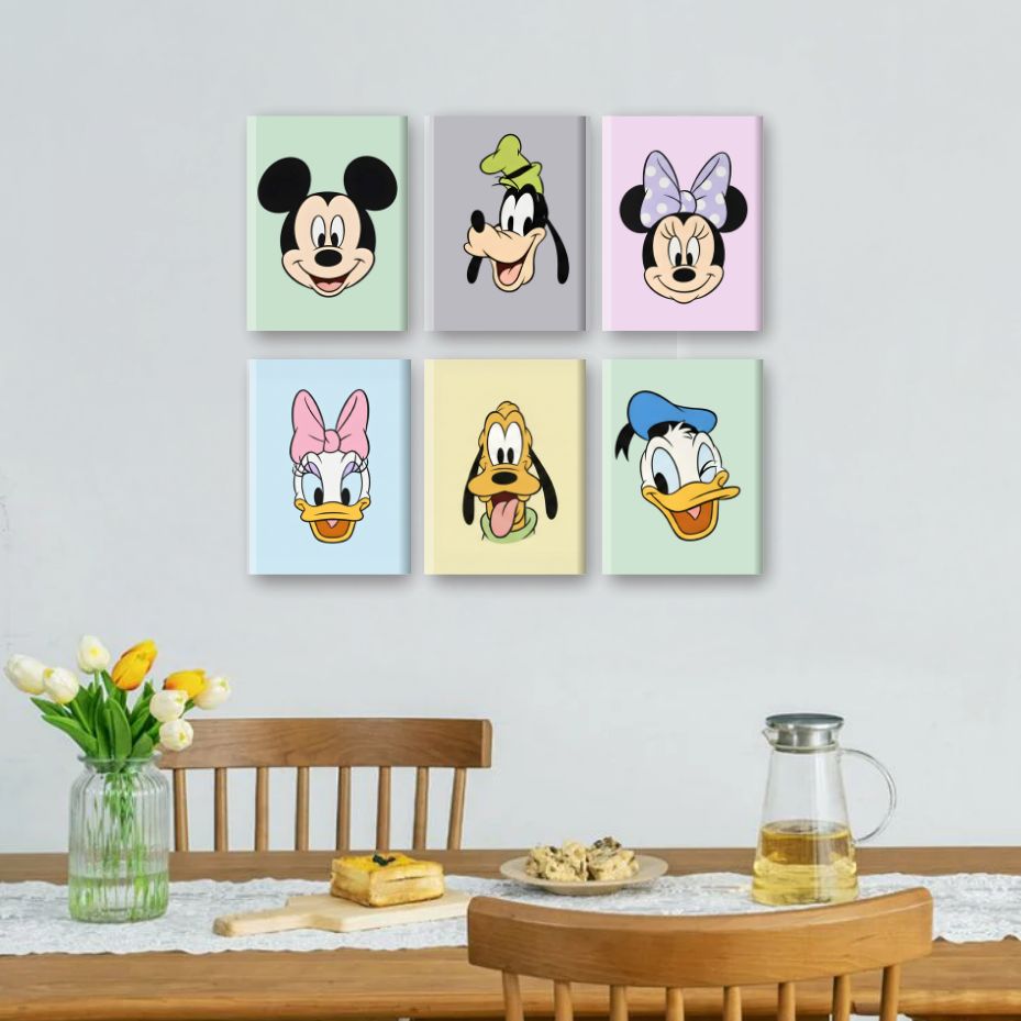 6 Mini Paintings Cartoon Icons Set