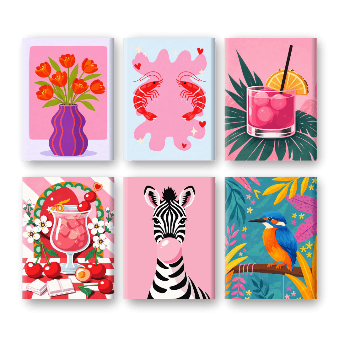 6 Mini Paintings Pastel Pop Art Set Paint by numbers
