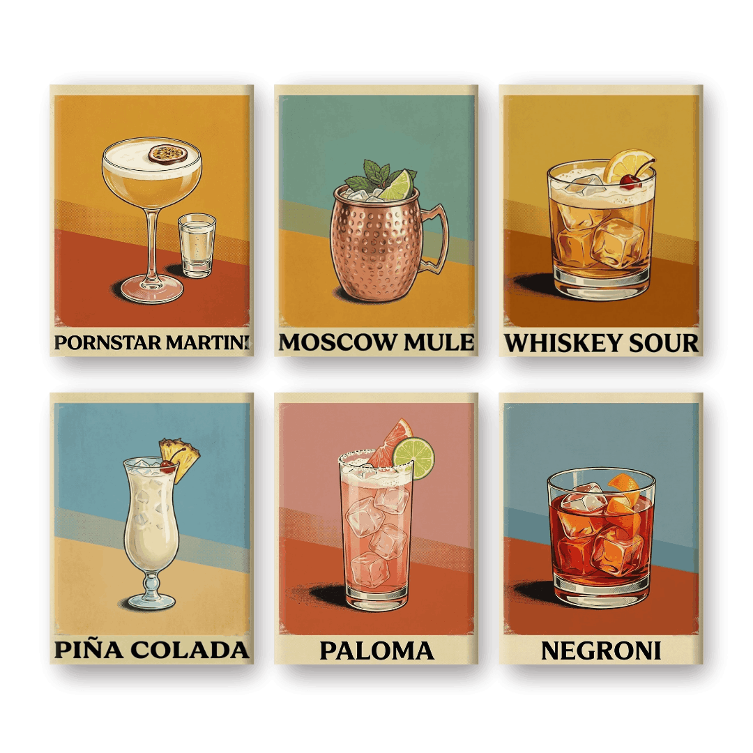 6 Mini Paintings Vintage Cocktail Posters Set Paint by numbers