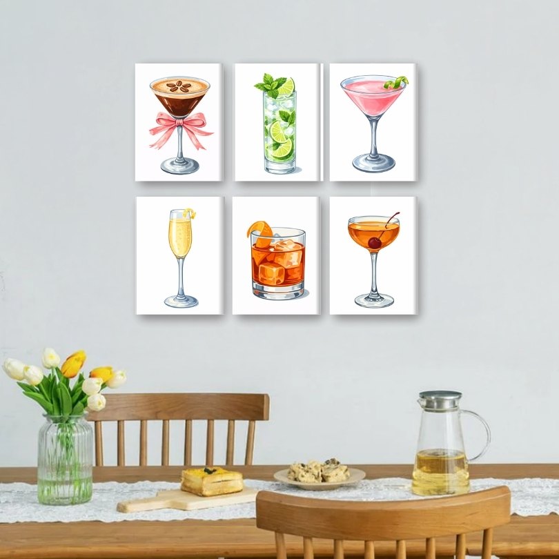6 Mini Paintings Beautiful Cocktail Set